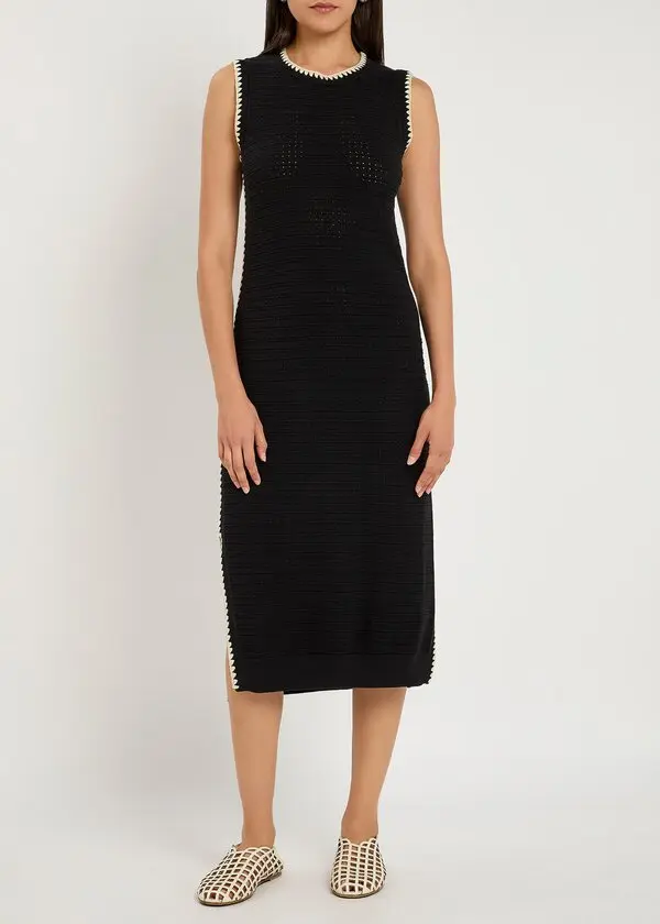 Varley Dwight Open-Knit Midi Dress - Black - 50% Off | Editorialist