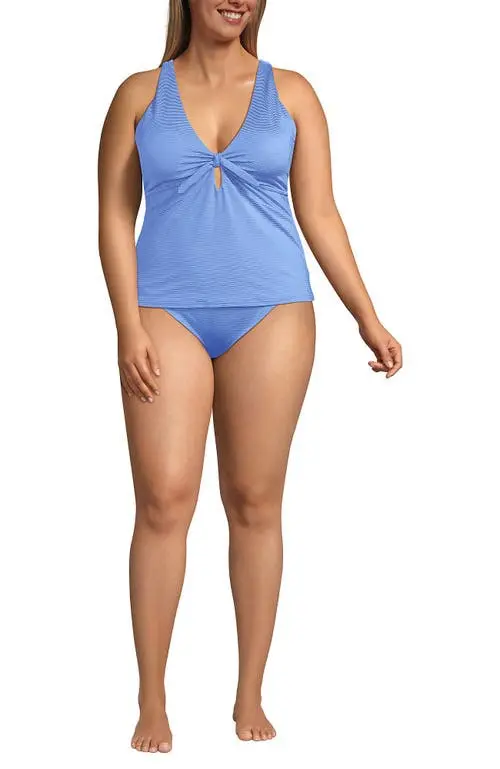 LANDS' END Ribbed Tankini Top And High Waisted Bottom Swimsuit Set - Lake Blue Ottoman
