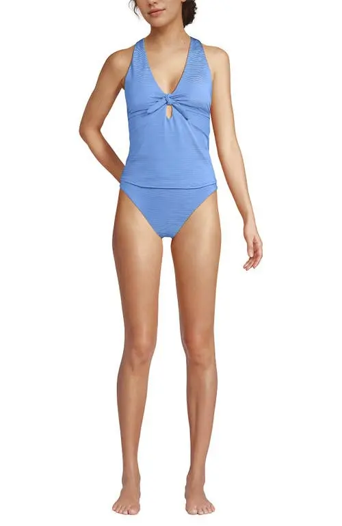 LANDS' END Shine Ribbed Tankini Swimsuit Set - Lake Blue Ottoman
