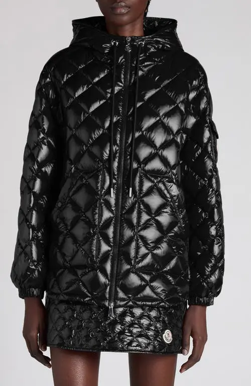 Moncler Diamond Quilted Down Hooded Jacket - Black