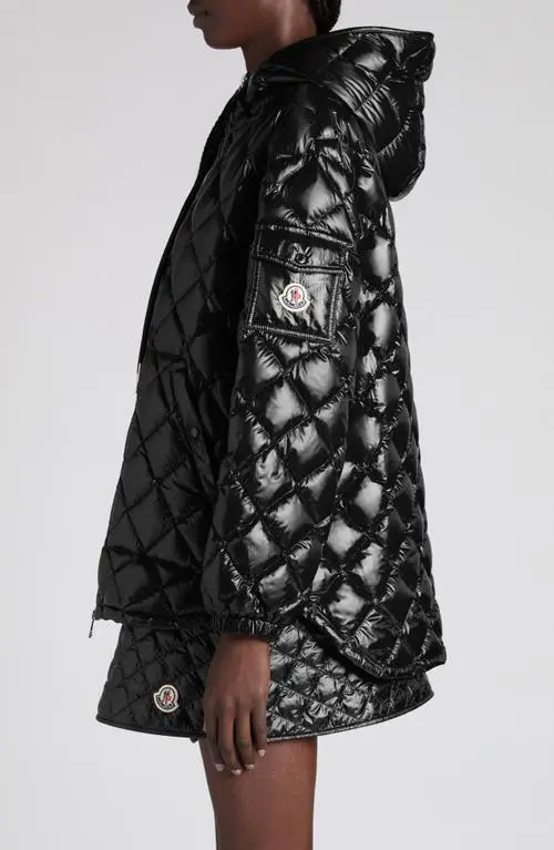 Moncler Diamond Quilted Down Hooded Jacket - Black