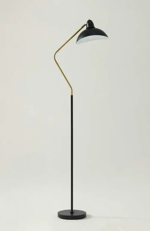 BRIGHTECH Swoop 69" Industrial Adjustable Led Floor Lamp With Metal Bowl Shade And Gold Accent - Classic Black