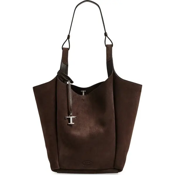 TOD'S Suede Bucket Bag With Monogram Charm
