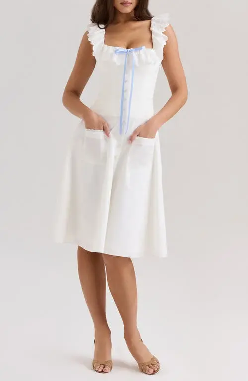 House Of Cb Lace Trim Corset Midi Dress - Cloud Dancer