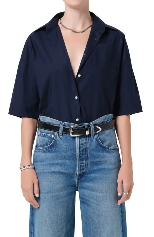Citizens Of Humanity Frances Cape Cropped Button-up Shirt - Navy