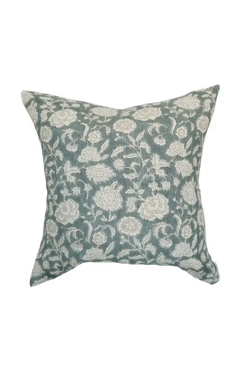 LINEN & JAMES Lauren | Floral Handblock Pillow Cover - Dusty Blue