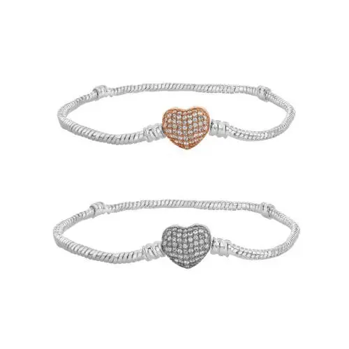 DONATELLO GIAN Crystal Heart Bracelet Set - Silver