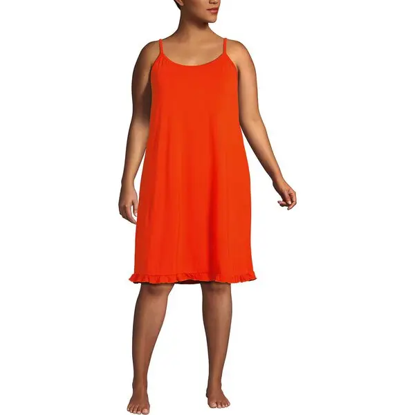LANDS' END Cooling Knee Length Slip Nightgown - Vivid Tangerine