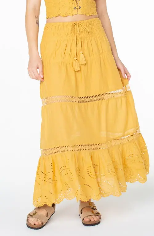 Roxy Embroidered Cotton Maxi Skirt - Amber Gold Solid