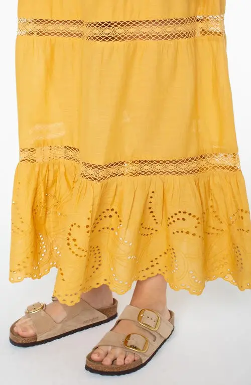 Roxy Embroidered Cotton Maxi Skirt - Amber Gold Solid