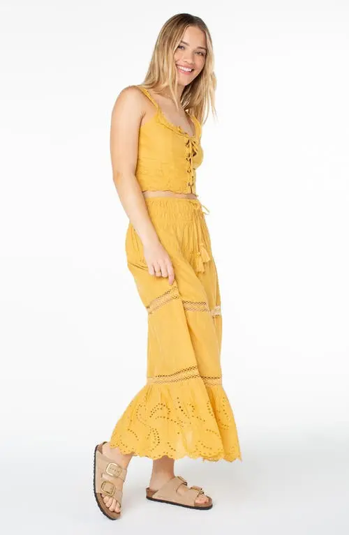 Roxy Embroidered Cotton Maxi Skirt - Amber Gold Solid