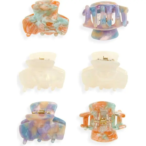 Tasha Assorted Mini Jaw Hair Clips 6-pack - Ivry/green Multi/purple Multi