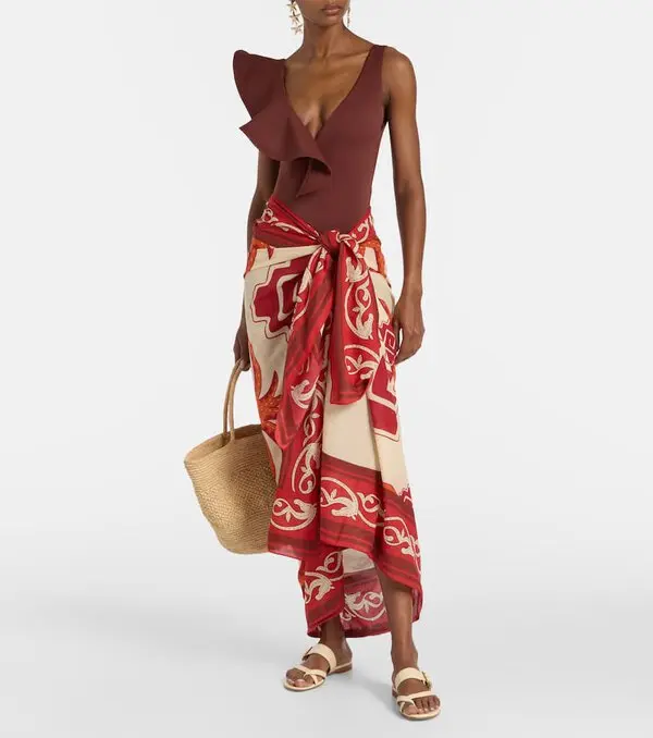Johanna Ortiz Cotton Printed Beach Cover-up - Red