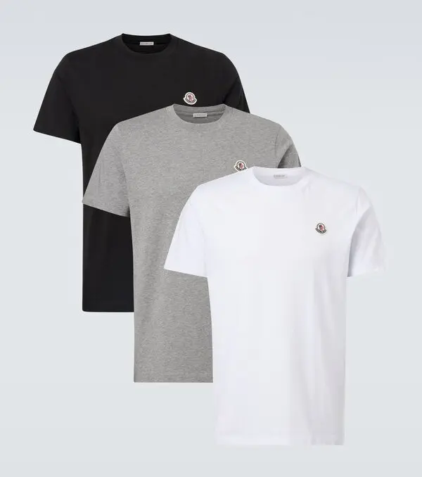 Moncler Set Of 3 Logo Cotton Jersey T-shirts - Grey