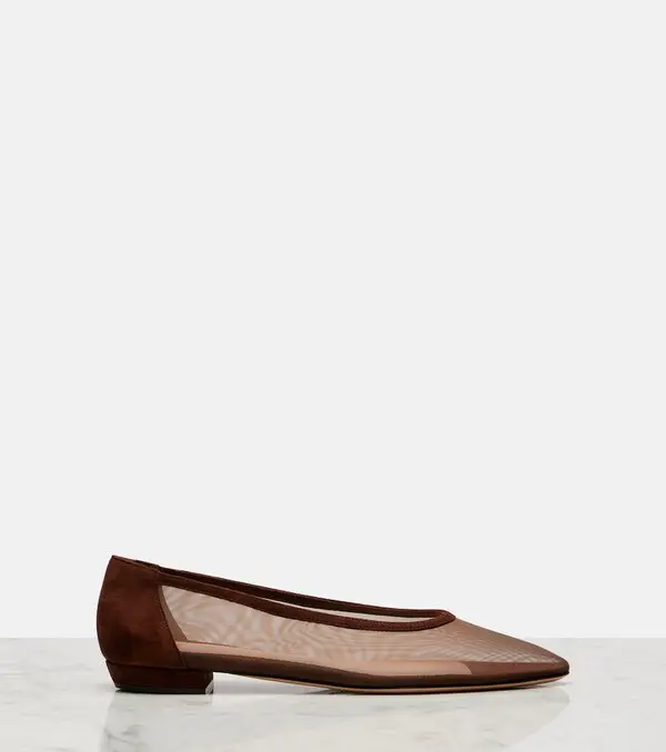 GIANVITO ROSSI Amelia Suede-trimmed Organza Ballet Flats - Brown
