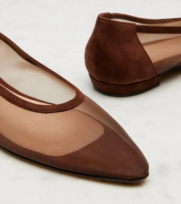 GIANVITO ROSSI Amelia Suede-trimmed Organza Ballet Flats - Brown