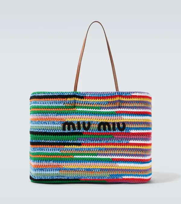 Miu Miu Large Crochet Leather-trimmed Tote Bag - Multicoloured