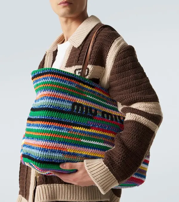 Miu Miu Large Crochet Leather-trimmed Tote