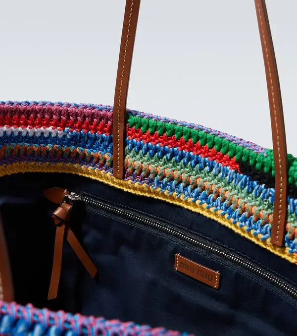 Miu Miu Large Crochet Leather-trimmed Tote