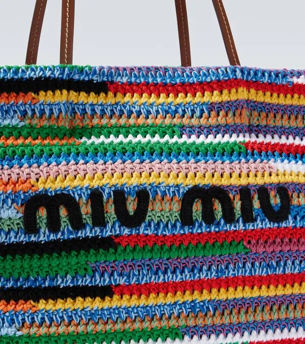 Miu Miu Large Crochet Leather-trimmed Tote