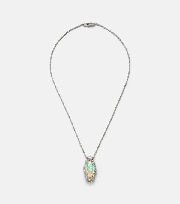 Yeprem 18kt White Gold Diamond And Opal Pendant Necklace - Silver