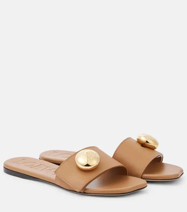 Loewe Pebble Leather Slides - Beige