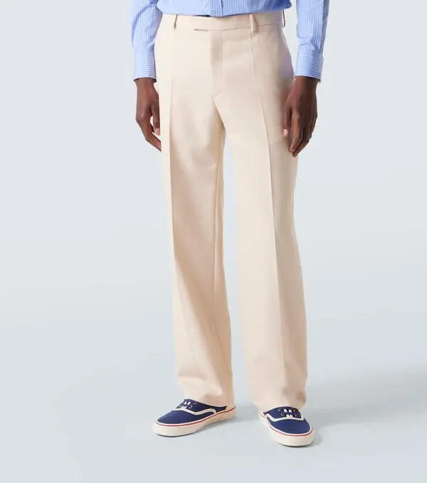 Valentino Garavani Wool Gabardine Wide-Leg Trousers In White - 30
