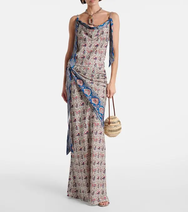 Rabanne Chain-detail Paisley Satin Camisole - Multicoloured