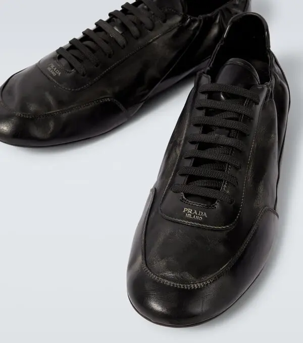 Prada Collapse Leather Sneakers - Black