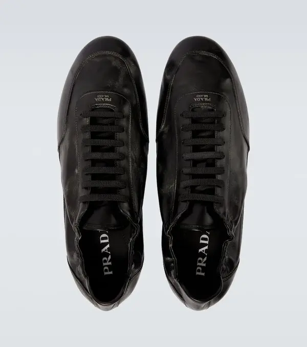 Prada Collapse Leather Sneakers - Black
