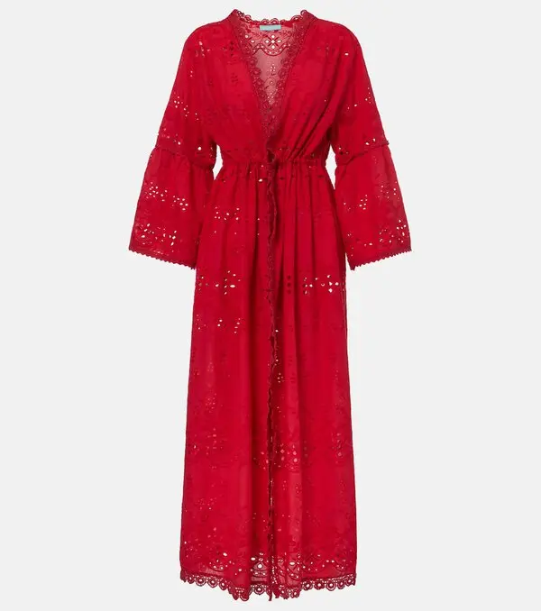 Melissa Odabash Tallulah Embroide Cotton Kaftan - Red