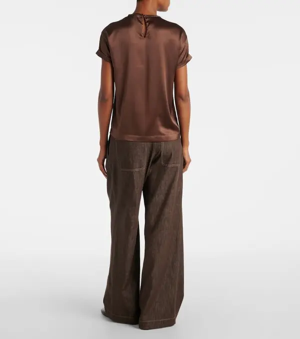 Brunello Cucinelli Monili Silk-blend Satin T-shirt - Brown