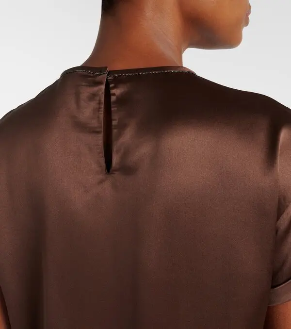 Brunello Cucinelli Monili Silk-blend Satin T-shirt - Brown