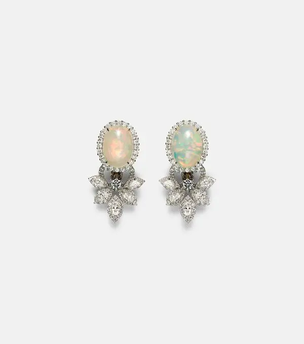 Yeprem Reign Supreme 18kt White Gold Opal And Diamond Earrings - Silver