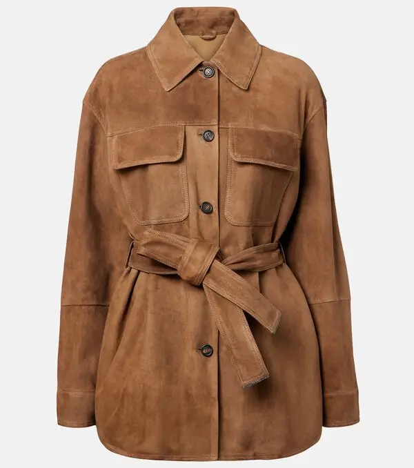 Brunello Cucinelli Belted Suede Field Jacket - Brown