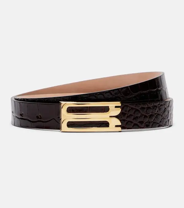 Victoria Beckham Croc-effect Leather Belt - Black