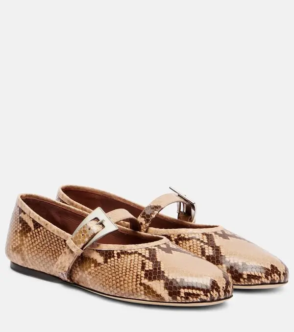 Paris Texas Sveva Snake-effect Leather Ballet Flats - Brown