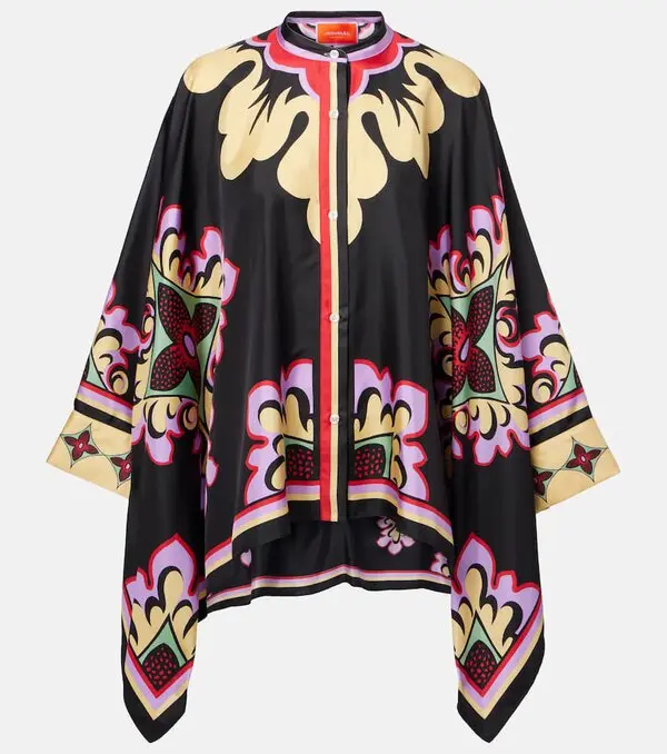 La DoubleJ Printed Silk Foulard Blouse - Black