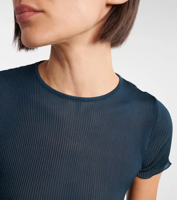 Saint Laurent Lace Trimmed Cropped Silk T-shirt - Green