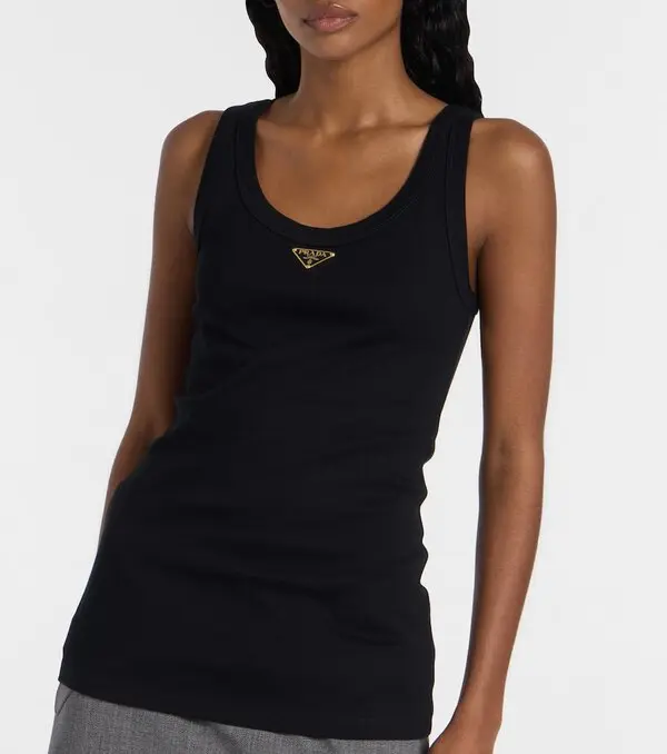 Prada Ribbed-knit Cotton Jersey Tank Top - Black