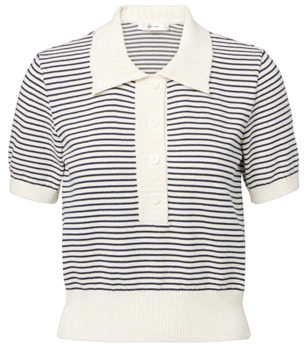 FRAME Striped Cotton Polo Shirt - Blue