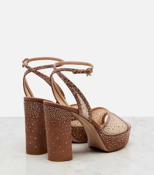 GIANVITO ROSSI Rania Organza And Suede Platform Sandals - Beige