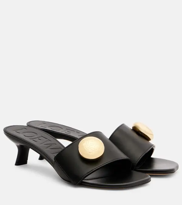Loewe Pebble 45 Leather Mules - Black