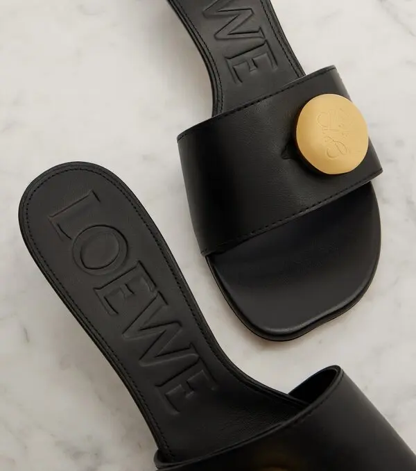 Loewe Pebble 45 Leather Mules - Black