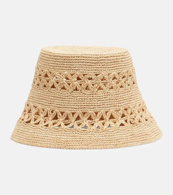 Zimmermann Black Zebra Raffia Bucket Hat - Beige