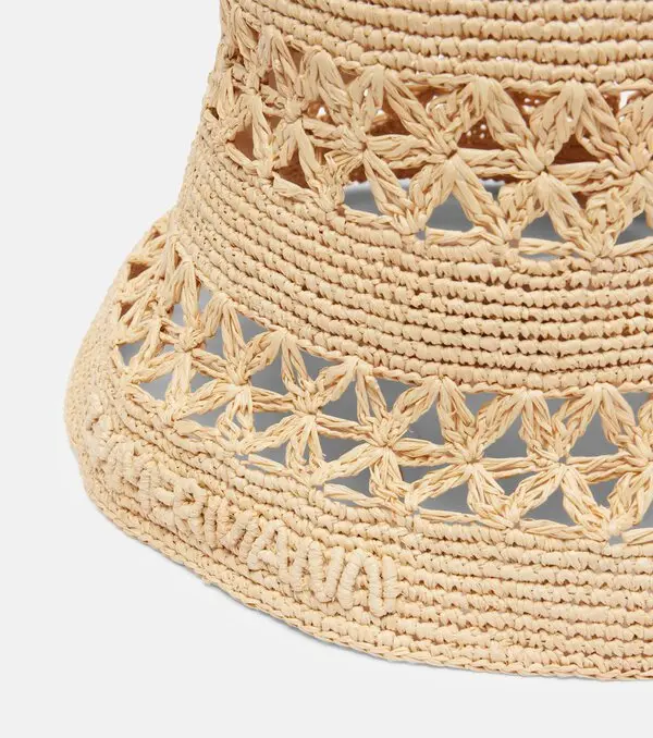 Zimmermann Black Zebra Raffia Bucket Hat - Beige
