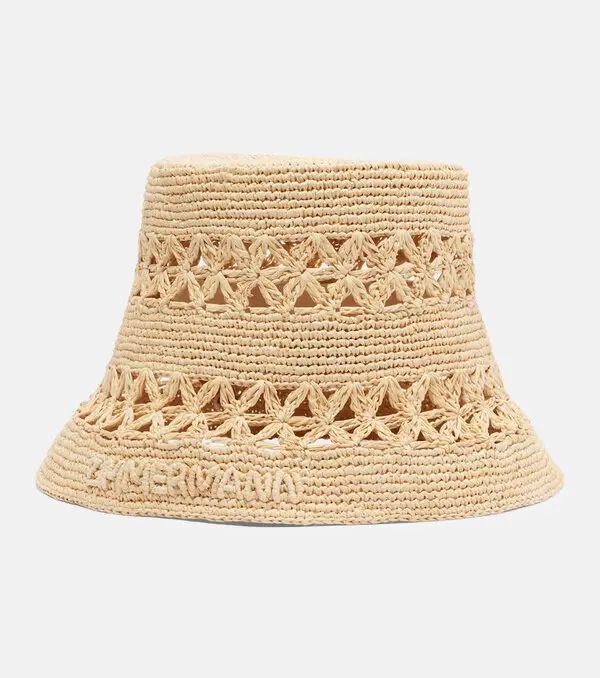 Zimmermann Black Zebra Raffia Bucket Hat - Beige