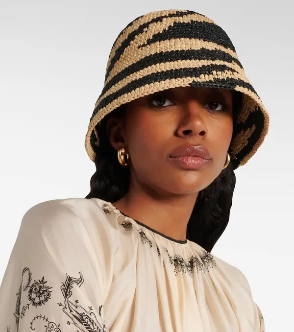 Zimmermann Black Zebra Raffia Bucket Hat - Brown