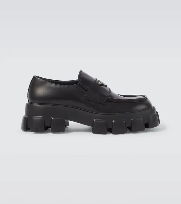 Prada Logo Leather Platform Loafers