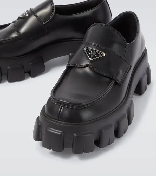 Prada Logo Leather Platform Loafers